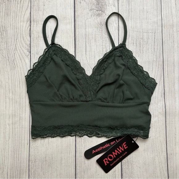 ROMWE | Tops | Nwt Romwe Dark Green Lace Cami Tank | Poshmark